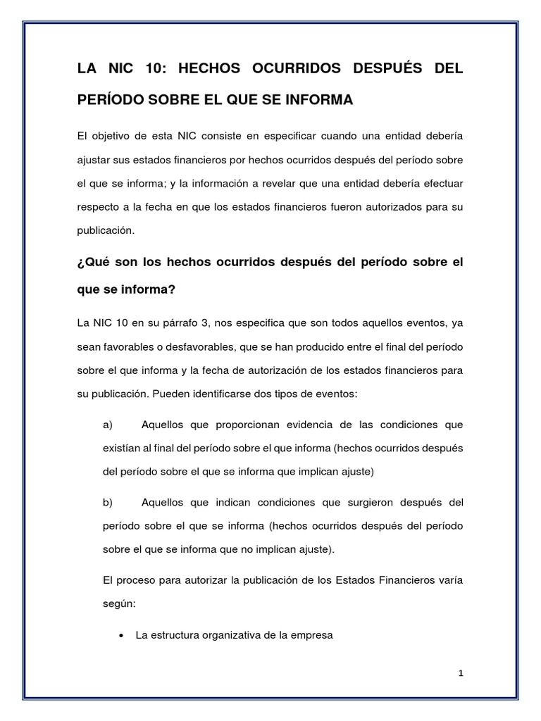 La Nic 10 | PDF | normas internacionales de INFORMACION FINANCIERA ...