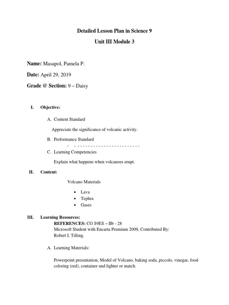Detailed Lesson Plan in Science 9 | PDF | Lava | Volcano