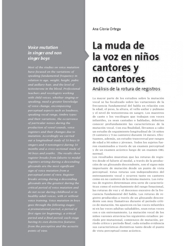 Muda de Voz en Niños | Descargar gratis PDF | Ritmo | Composiciones ...