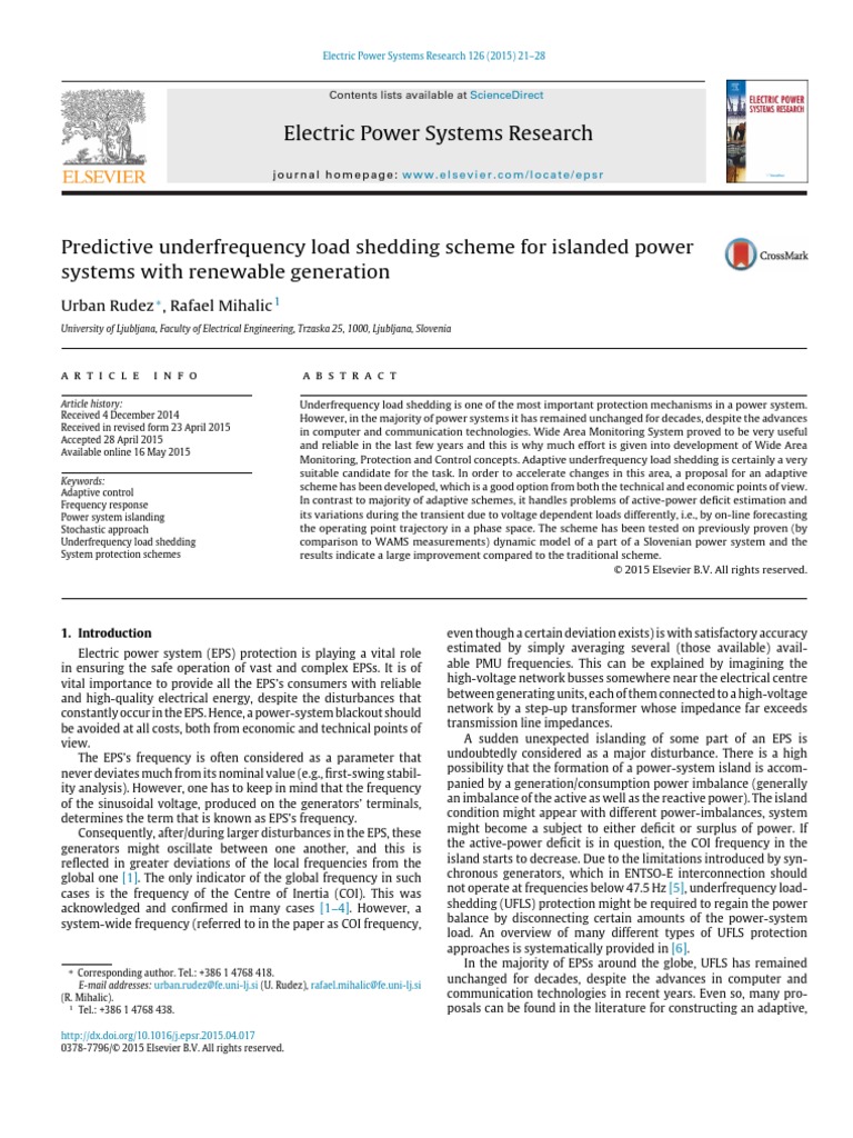Predictive Underfrequency Load Shedding Scheme For Islanded Power | PDF | Electric Power System ...