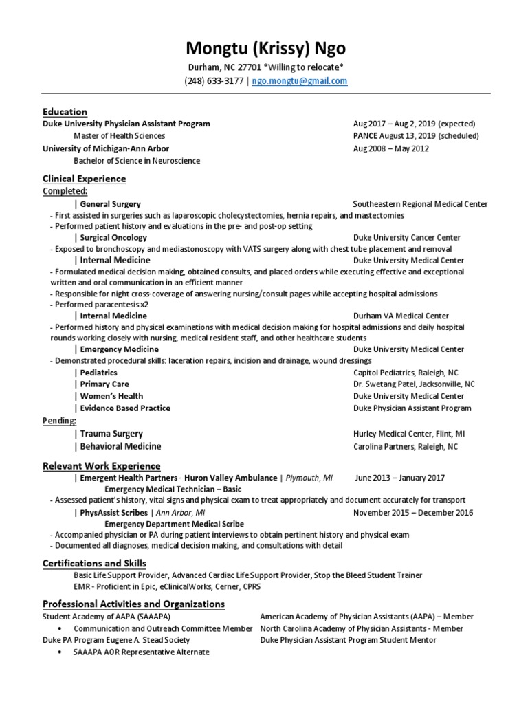 Mongtu Ngo Resume | PDF | Medicine | Hospital