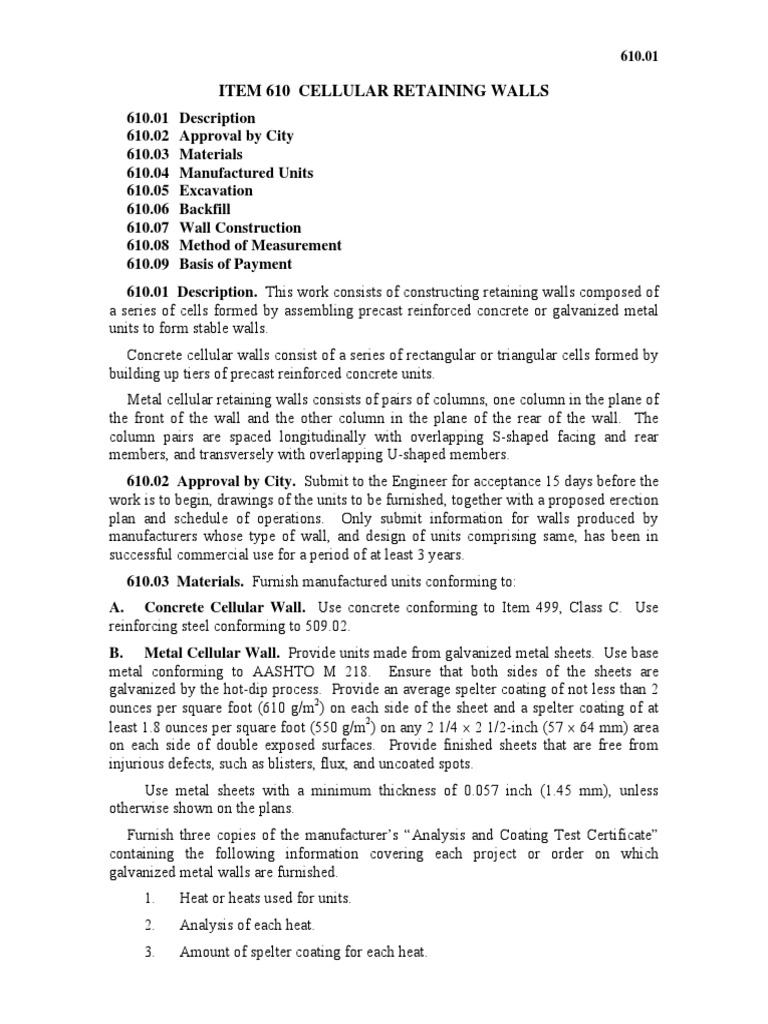 Cellular Retaining Walls Guide | PDF | Galvanization | Concrete