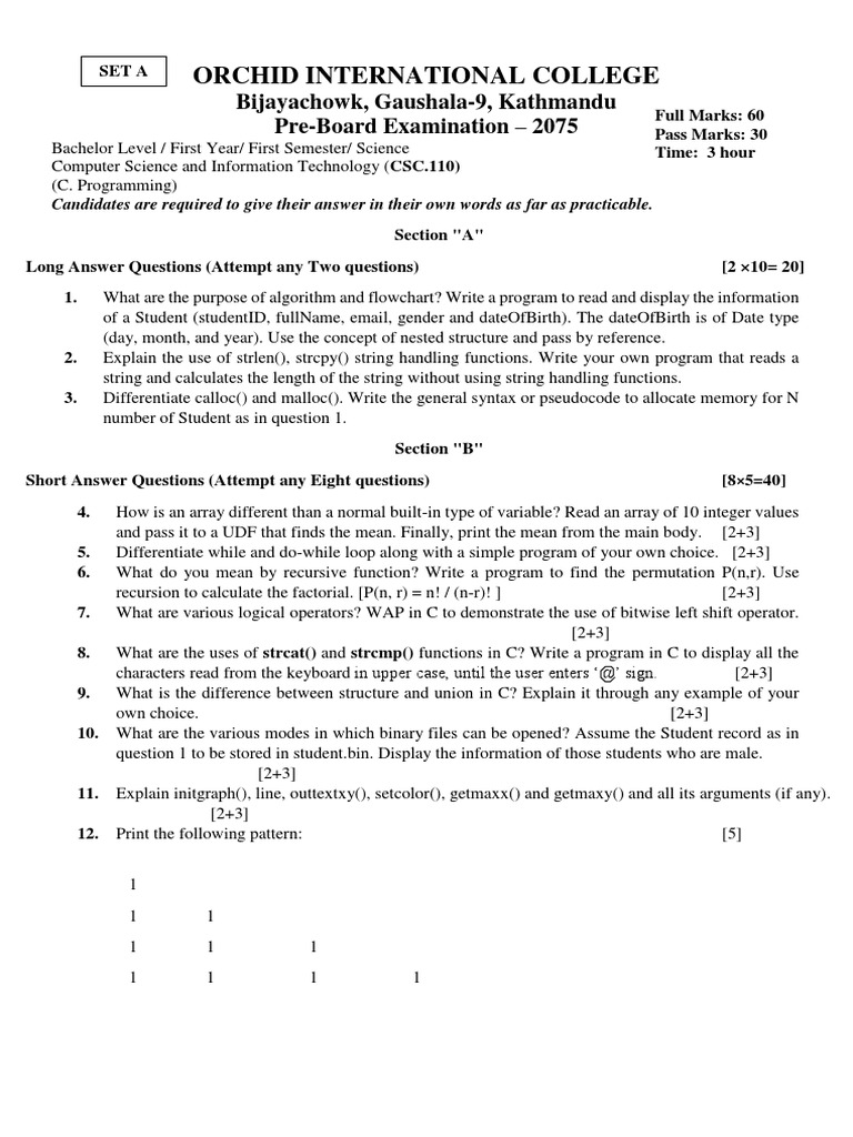 Pre-Board Examination in Computer Science and Information Technology ...