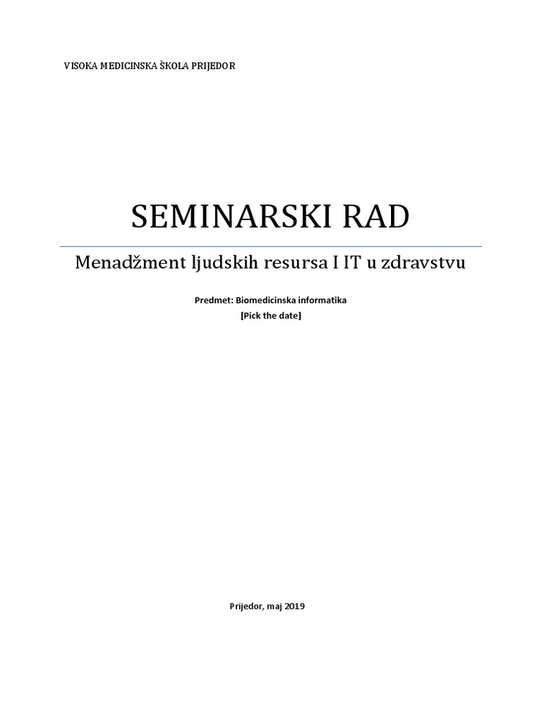 Medicinska Informatika Seminarski Rad | PDF