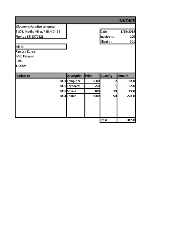 Invoice for Electronics Purchase | PDF