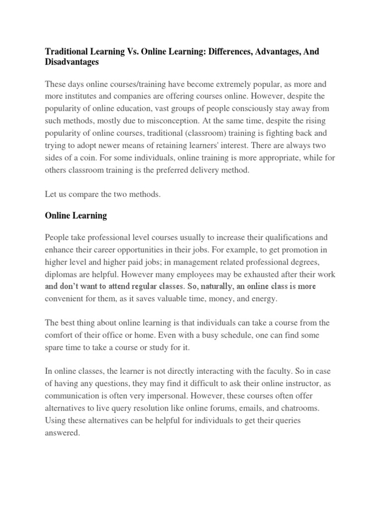 Differences Between Traditional and Online Learning | PDF | Educational ...