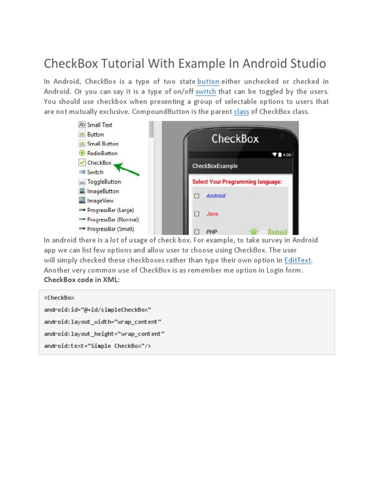 Configuring and Implementing Checkboxes in Android: A Complete Guide | PDF | Computing | Software