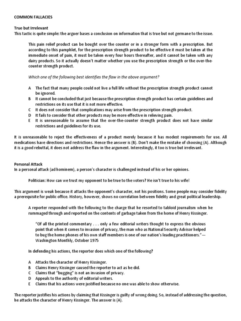 CR - Common Fallacies (Discussion) | PDF | Argument | Fallacy