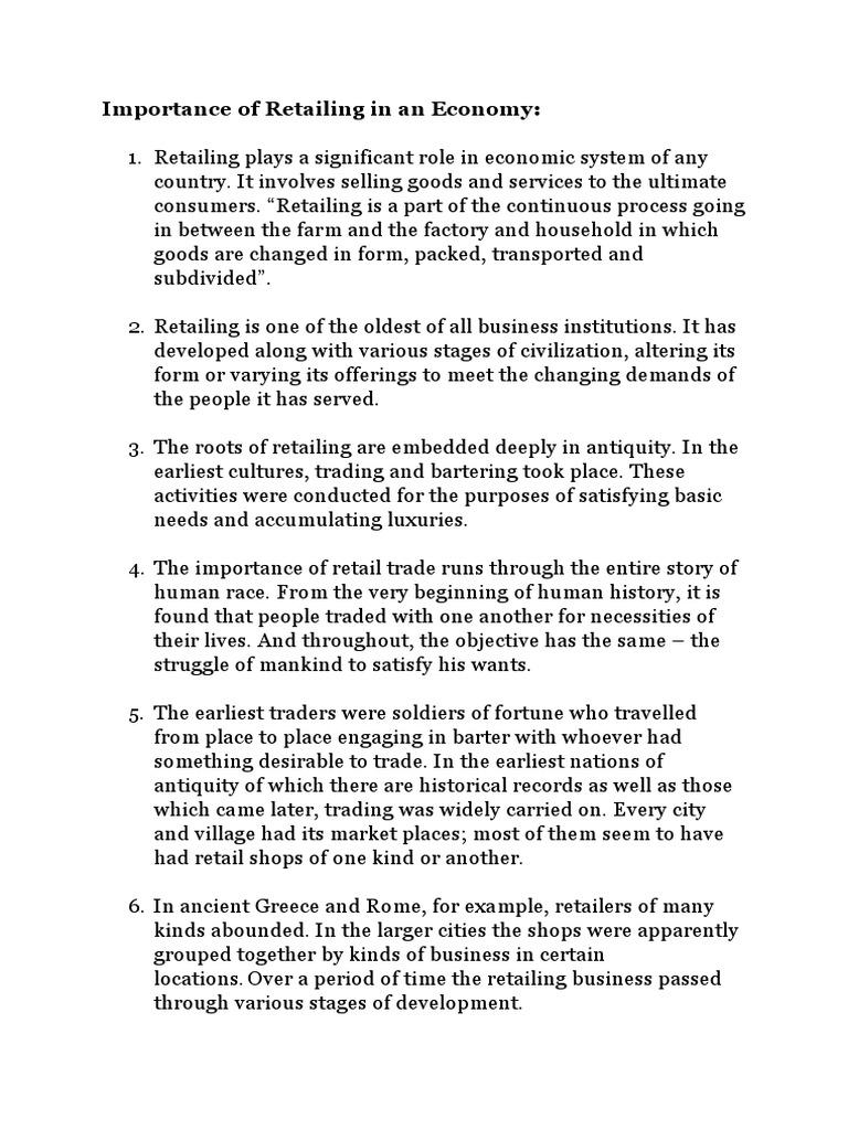 Importance of Retailing in An Economy | PDF | Retail | Trade
