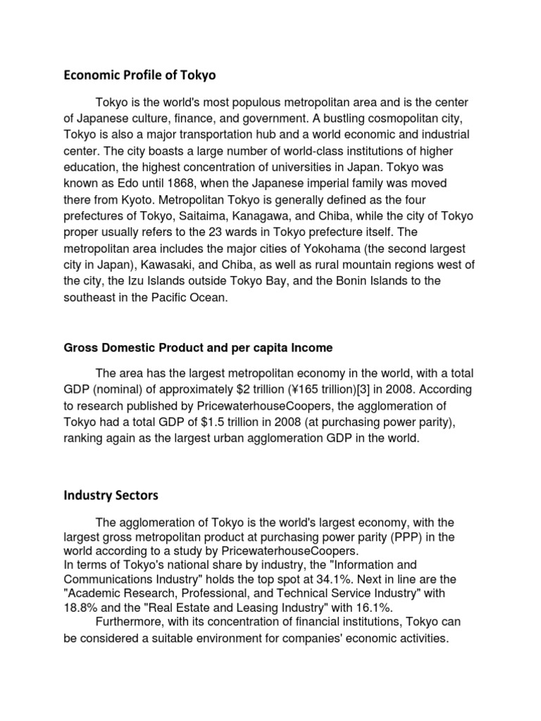 Economic Profile of Tokyo: Gross Domestic Product and Per Capita Income ...