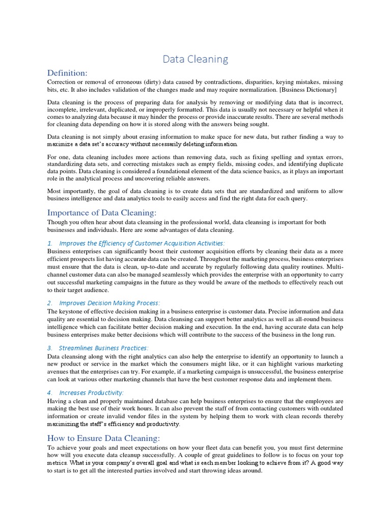 Data Cleaning: Definition | PDF | Data Analysis | Analytics