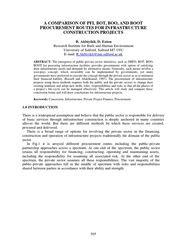 Bot, Boot, Dbfot | PDF | Public–Private Partnership | Project Finance
