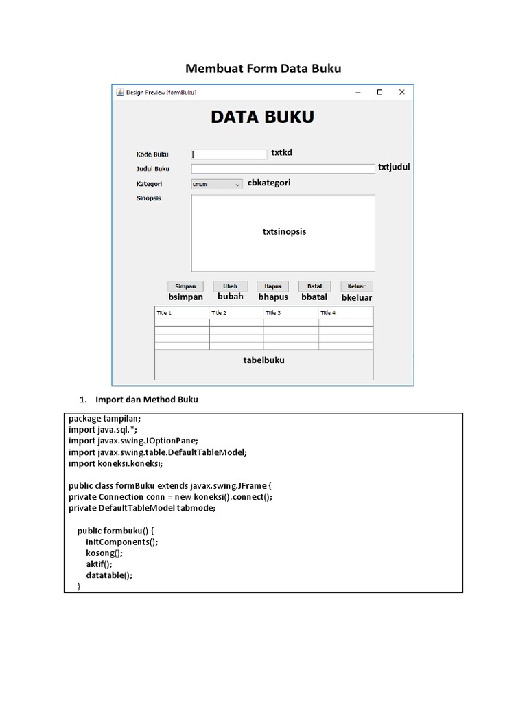 Membuat Form Data Buku: TXTKD Txtjudul Cbkategori | PDF | Data | Data Model