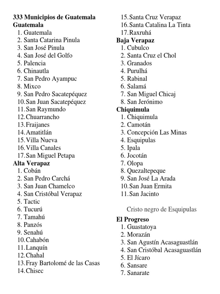 333 Municipios de Guatemala | PDF | Guatemala