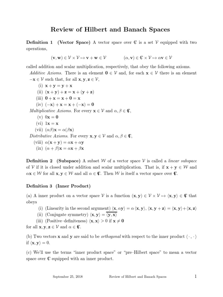 An In-Depth Review of Key Concepts in Hilbert and Banach Spaces | PDF | Basis (Linear Algebra ...