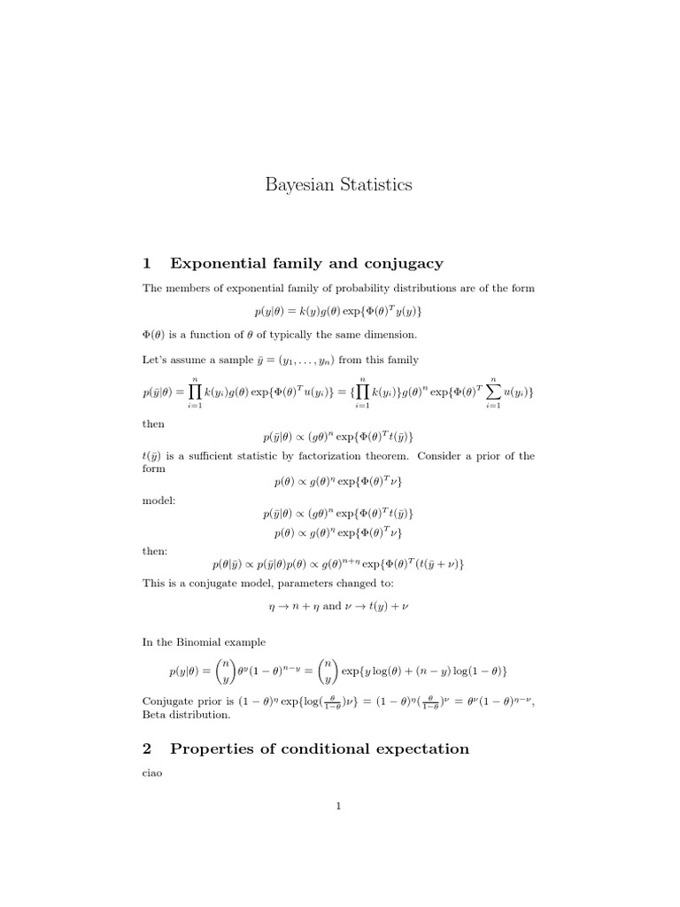Bayesian Statistics: 1 Exponential Family and Conjugacy | PDF