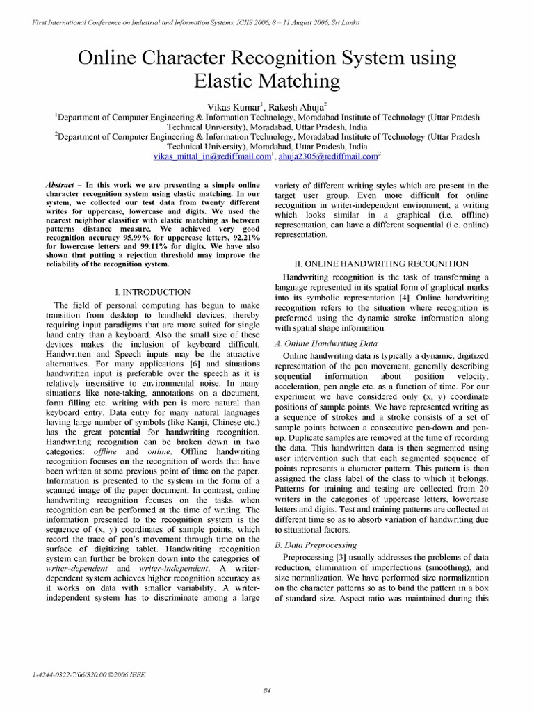 Online Handwriting Recognition System Using Elastic Matching | PDF ...