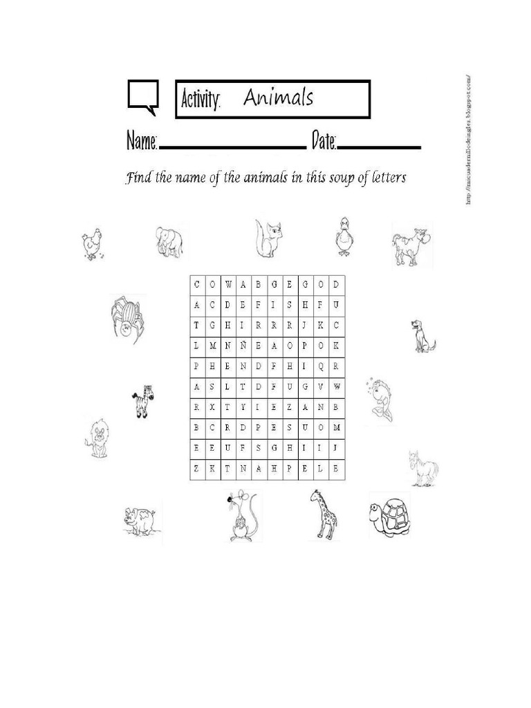 Sopa de Letras de Los Animales - Anglès | PDF