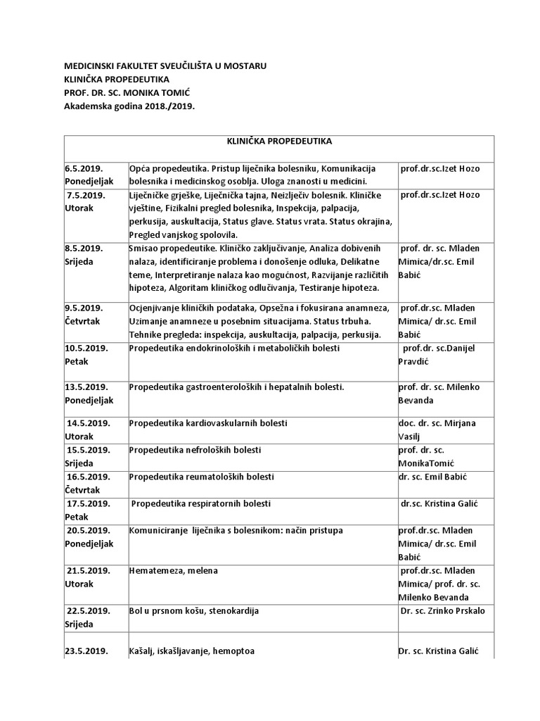 Propedeutika2019 Raspored | PDF