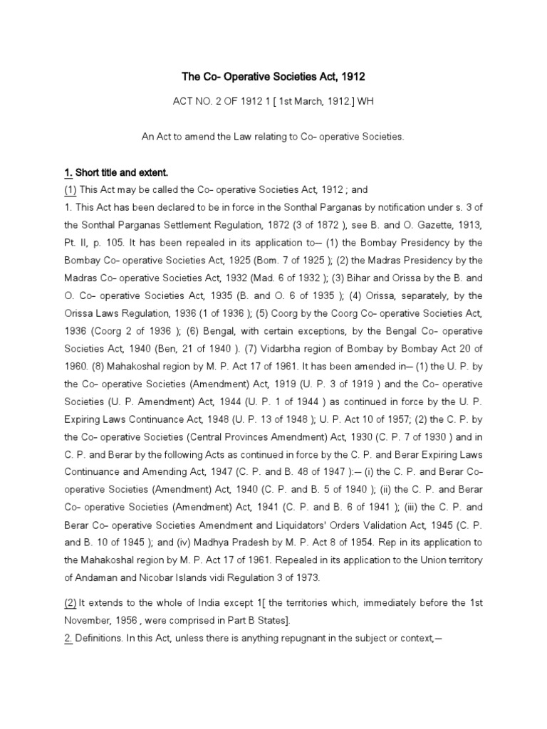 The Co-Operative Societies Act, 1912 | PDF | Loans | Liquidation