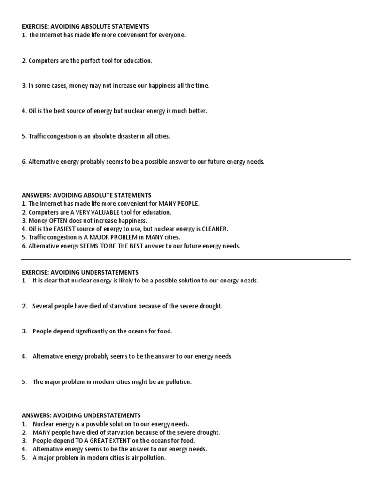 Avoiding Absolute Statements & Understatements (Add) | PDF