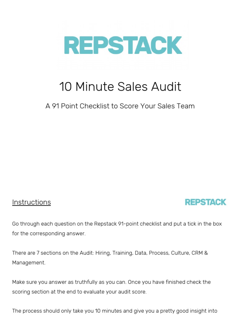 10 Minute Sales Audit - A 91 Point Checklist To Score Your Sales Team ...