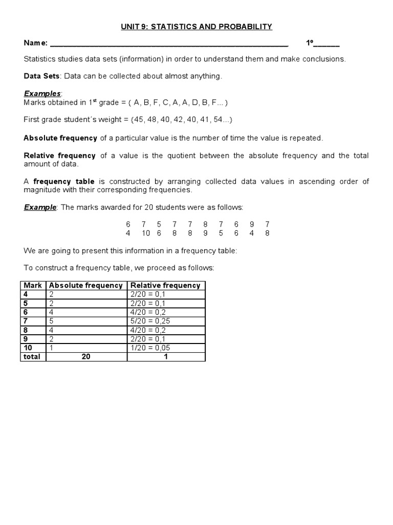 Unit 9 Statistics and Probability | PDF | Mean | Mode (Statistics)