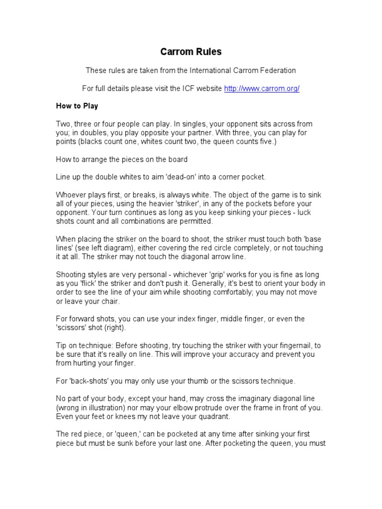 Carrom Rules PDF | PDF | Games Of Physical Skill | Sports