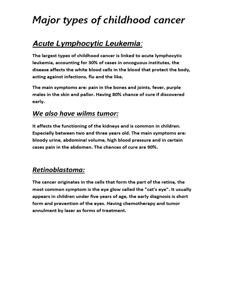 Major Childhood Cancer Types | PDF | Self-Improvement