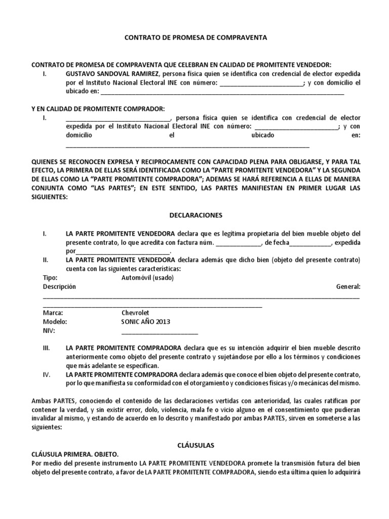 Contrato De Promesa De Compraventa Formato Image To U