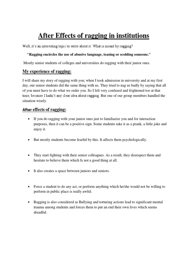 After Effects of Ragging in Institutions | PDF