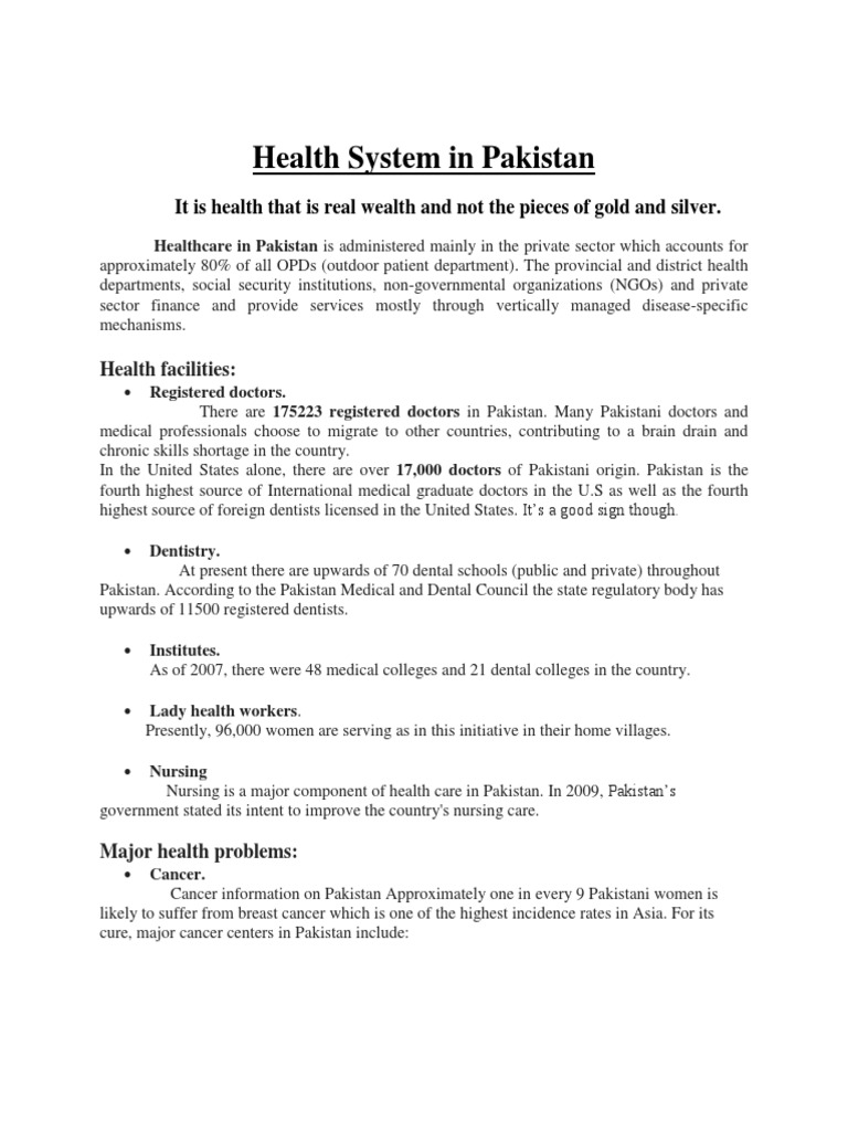 Health System in Pakistan | PDF | Health Care | Health Sciences