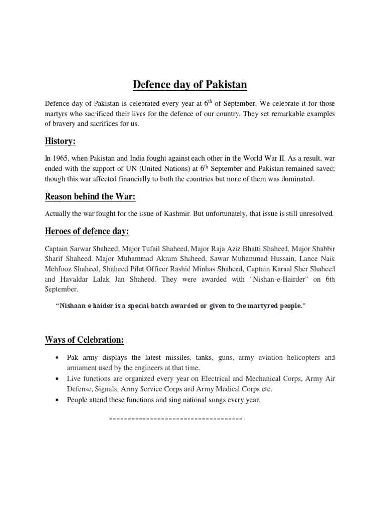 Defence Day of Pakistan | PDF
