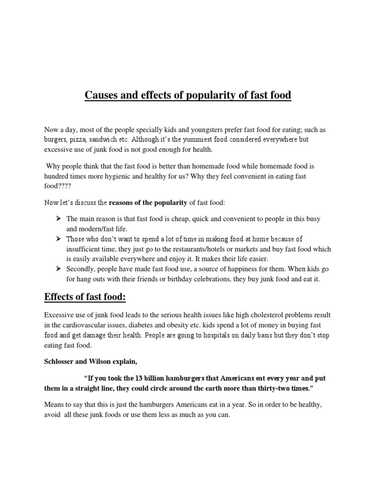 Causes and Popularity of Fast Food | PDF