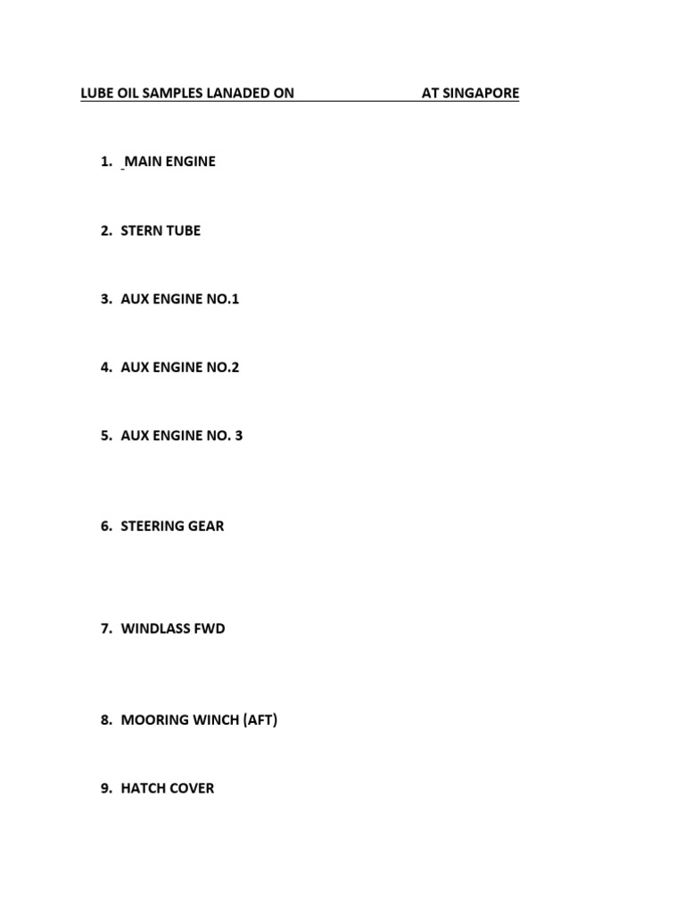 Lube Oil Samples Lanaded On at Singapore | PDF | Home & Garden ...