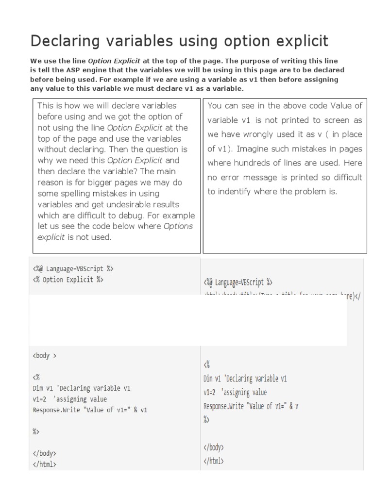 Declaring Variables Using Option Explicit | PDF | Http Cookie | Active Server Pages