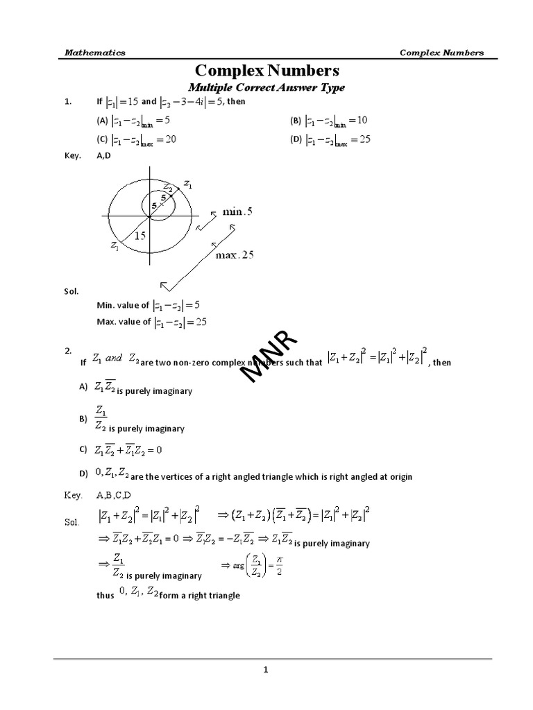 Complex Numbers Multi Answer | PDF | Complex Number | Triangle