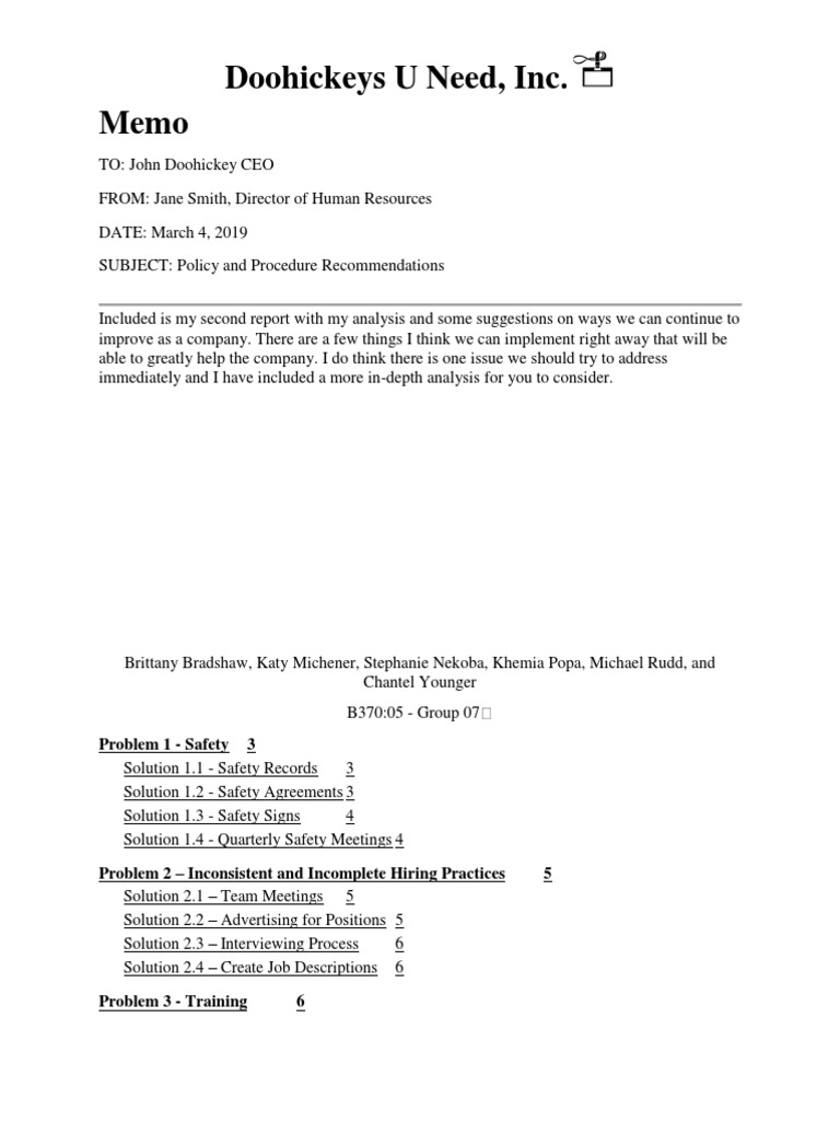 l08 - Doohickeys Report 2 | PDF | Occupational Safety And Health ...