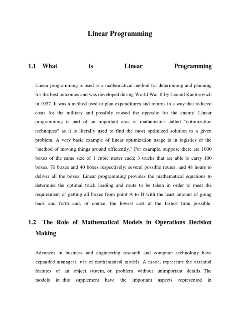 Linear Programming Models Explained | PDF | Mathematical Optimization ...
