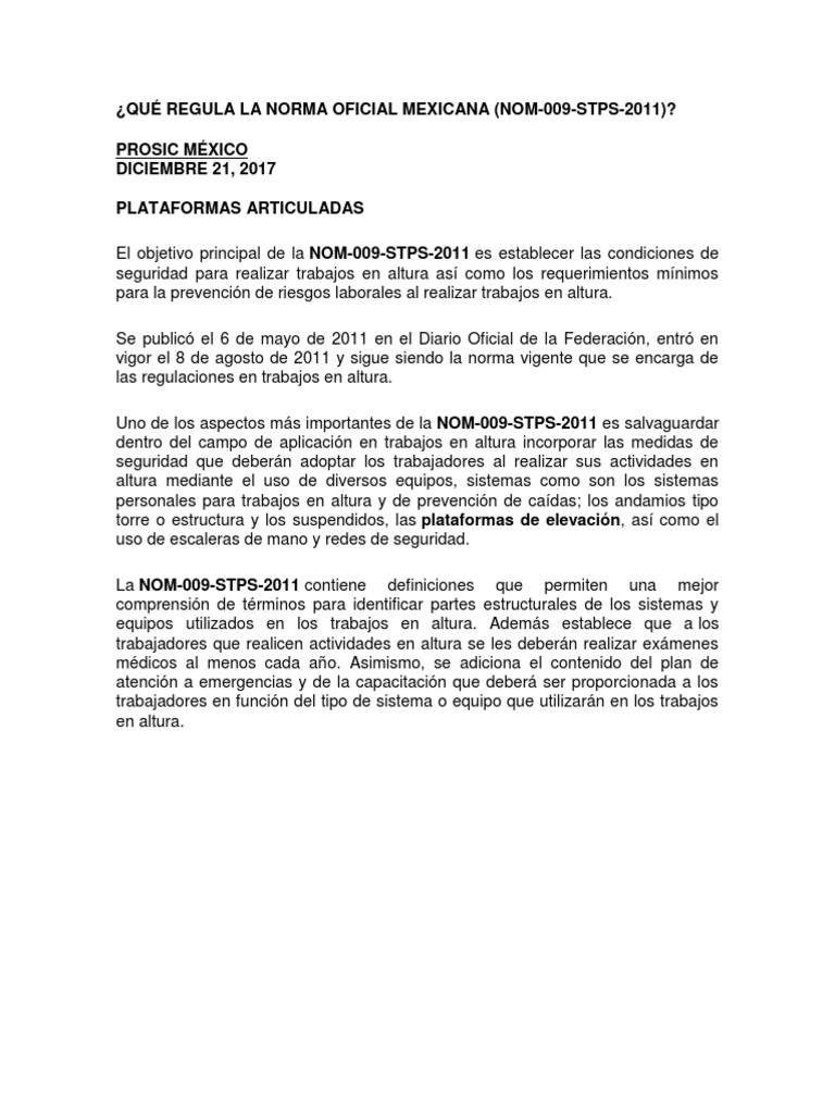 ¿Qué Regula La Norma Oficial Mexicana (Nom-009-Stps-2011)? Prosic ...