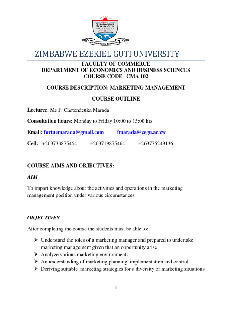 Marketing Management Course Outline | PDF | Strategic Management ...