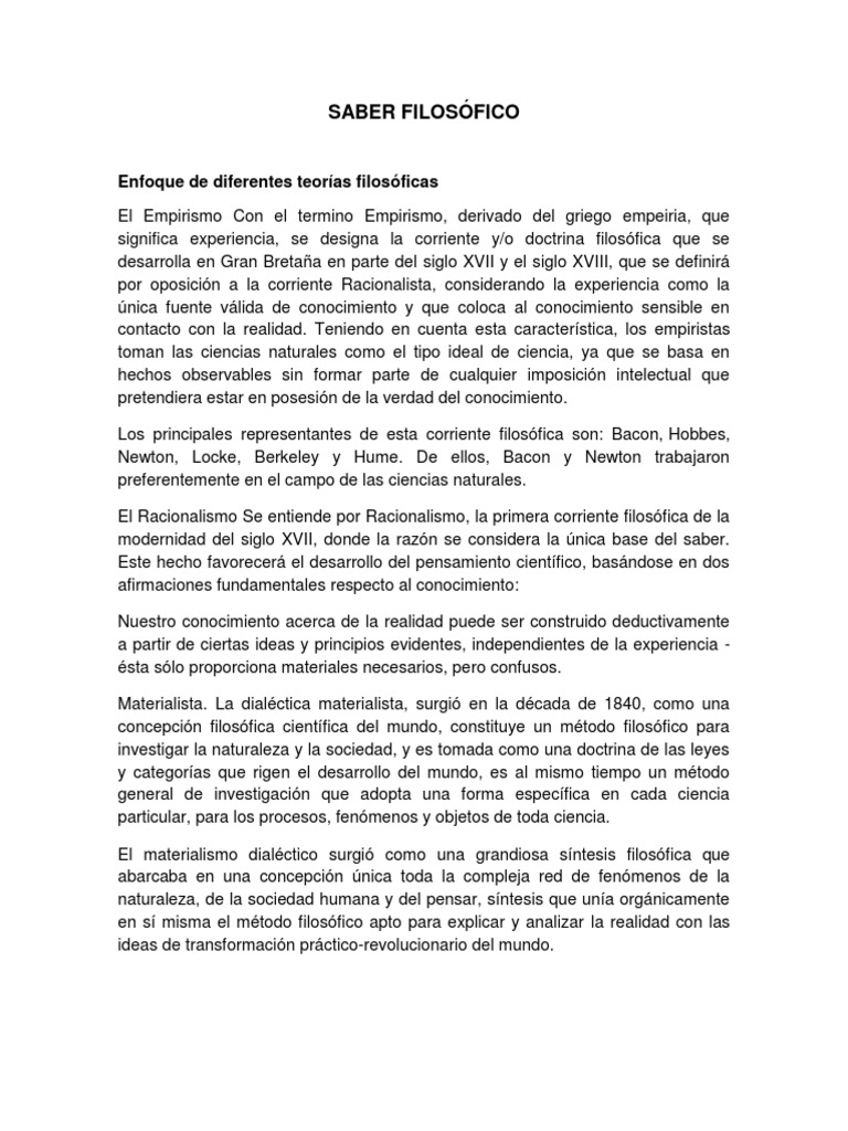 Saber Filosófico y Su Estructura | PDF | Empirismo | Materialismo