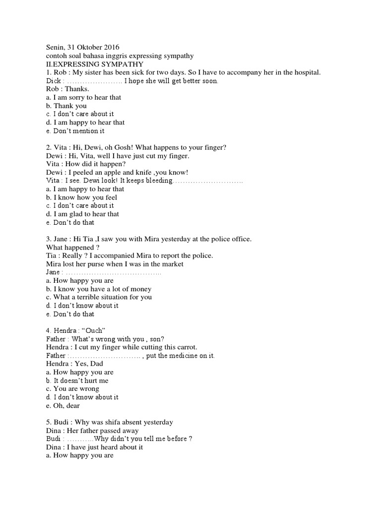 5 Soal Expressing Sympathy | PDF