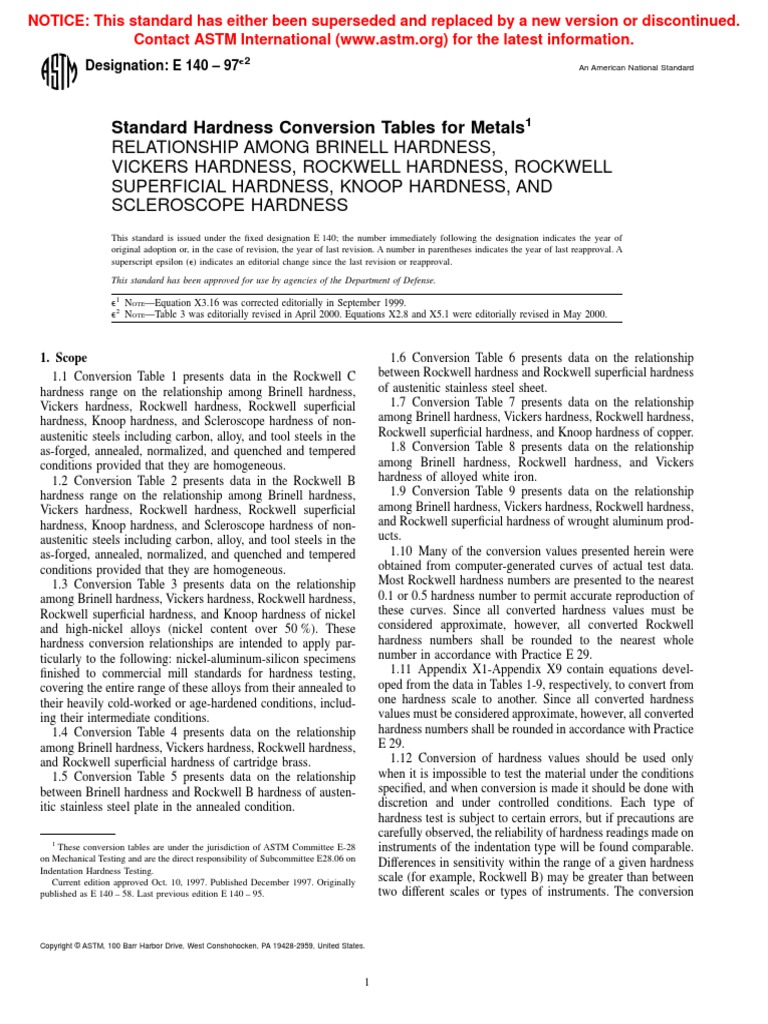 ASTM-E 140 - 97 Conversor de Durezas PDF | PDF | Hardness | Metals