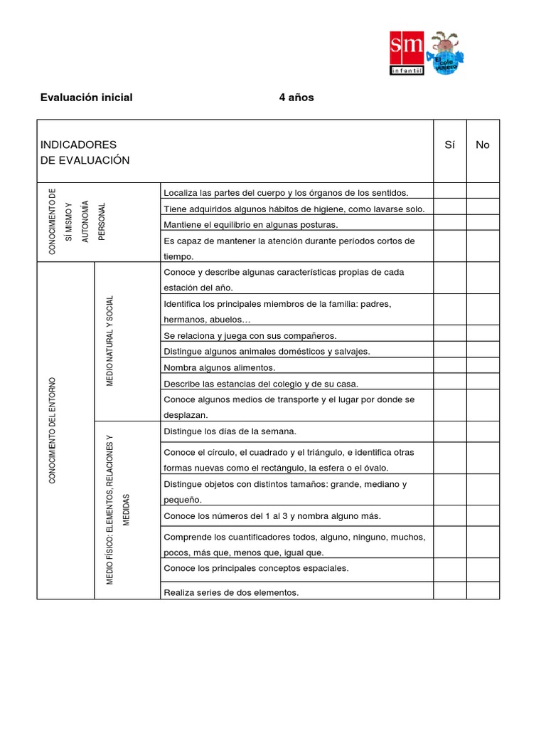 Evaluacion Inicial 4 Años SM | PDF | Ritmo