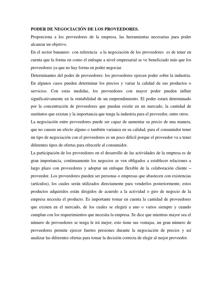 Poder de Negociación de Los Proveedores | PDF | Mercado (economía ...