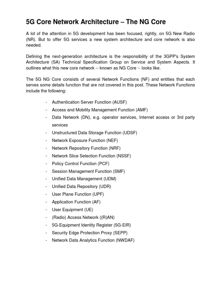5G Core Network Architecture | PDF | Computer Network | Computer Networking