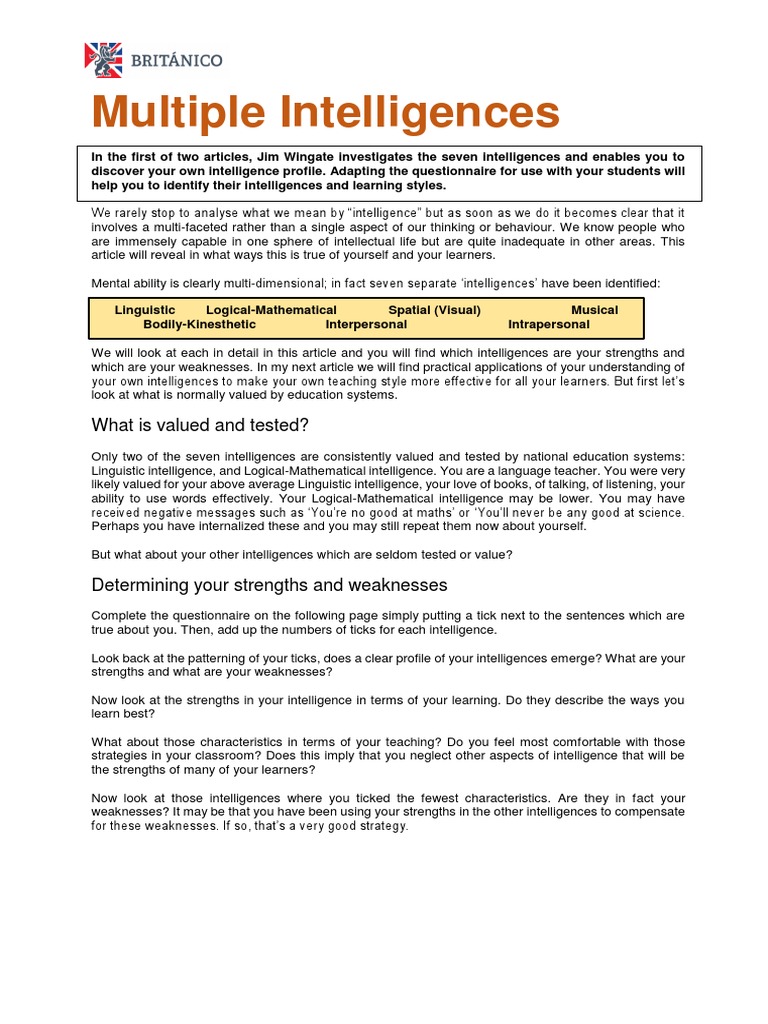 Discover Your Intelligences Profile | PDF | Learning | Epistemology