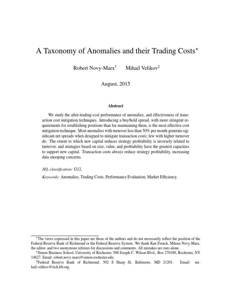 A Taxonomy of Anomalies and Their Trading Costs: Robert Novy-Marx ...