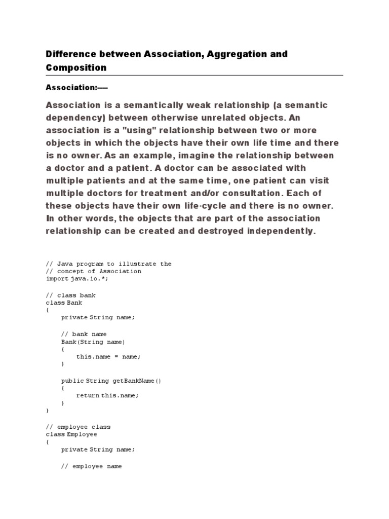 Difference Between Association | PDF | Software Development | Object Oriented Programming